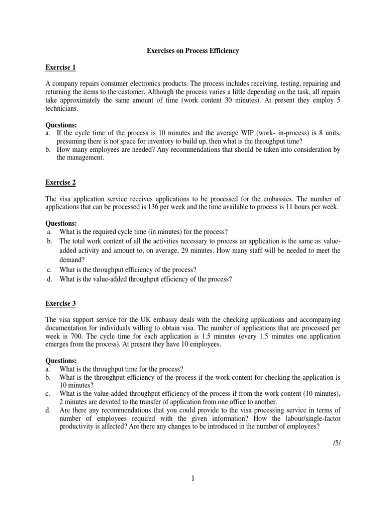 Process Efficiency Exercises and Solutions | PDF | Travel Visa | Inventory