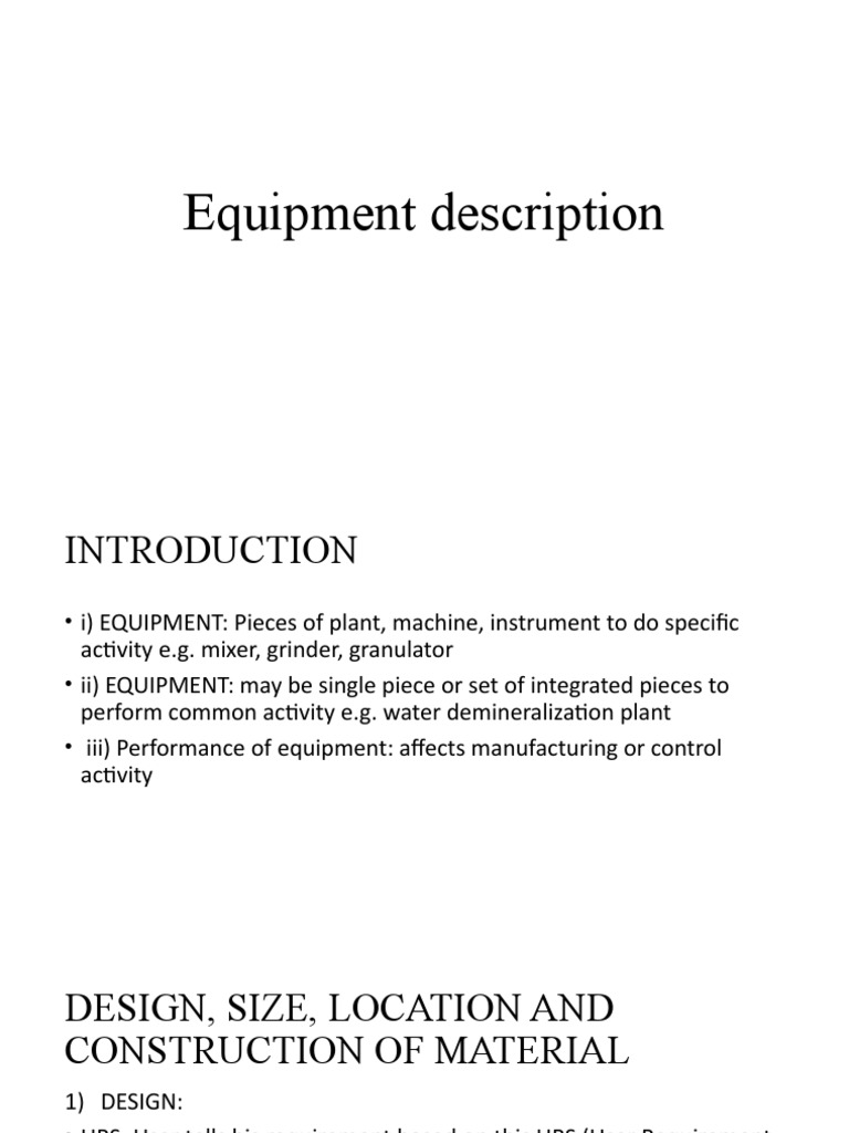 Equipment Description | PDF | Stainless Steel | Chemistry