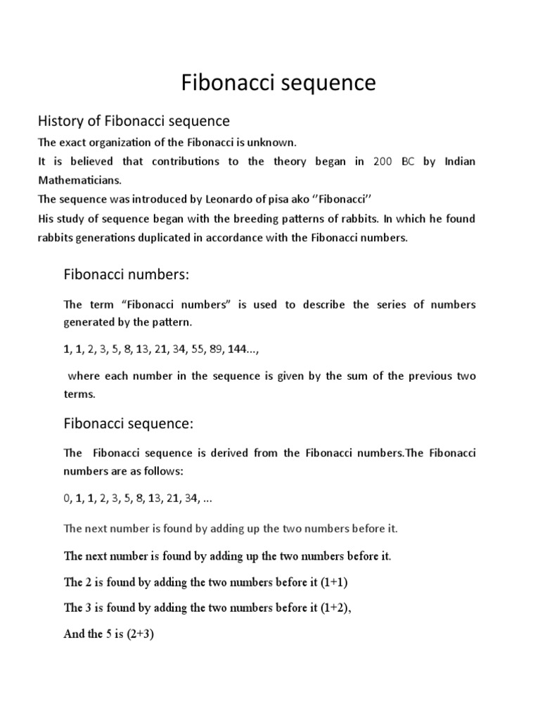 History of Fibonacci Sequence | Download Free PDF | Numbers ...