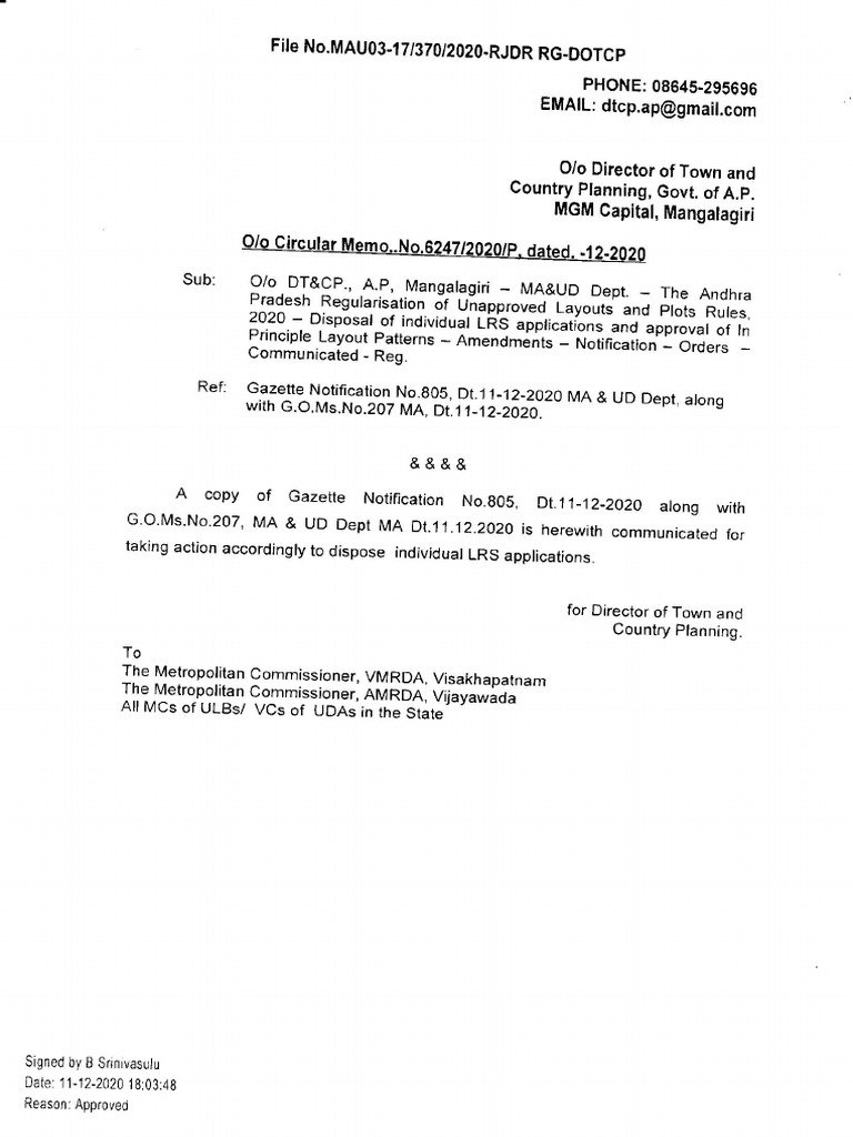 Circulr Memo Regarding Disposal of Individual LRS Applications and Approval of in Principle ...