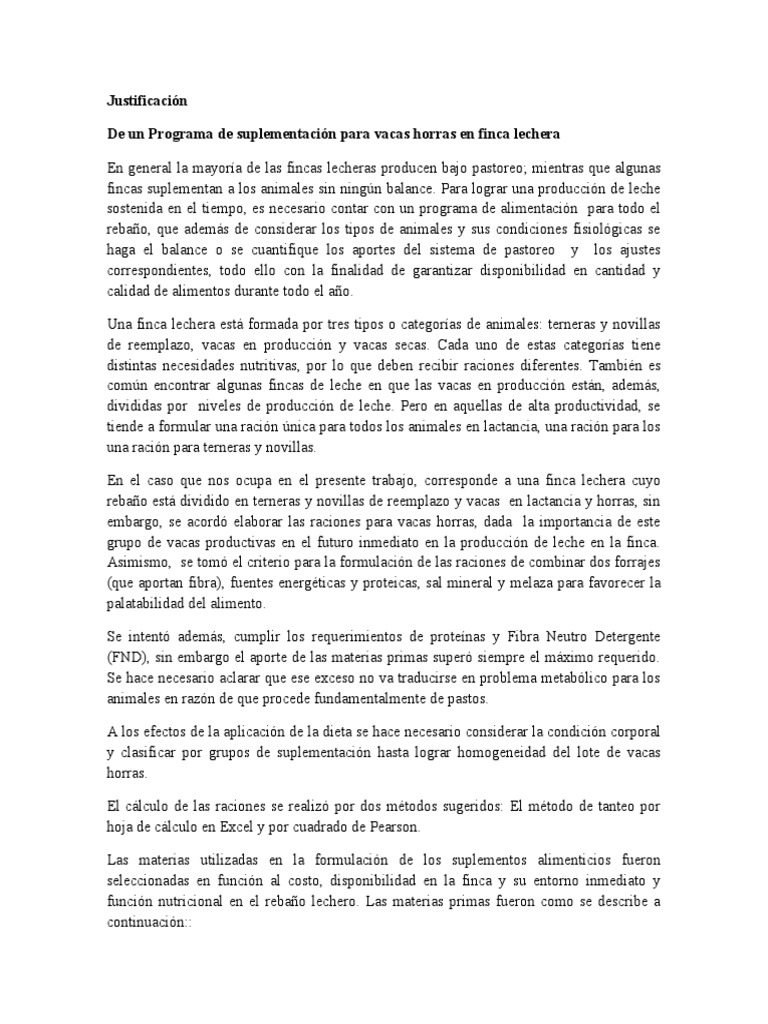 Suplementación para Vacas Horras | PDF | Leche | Vacas