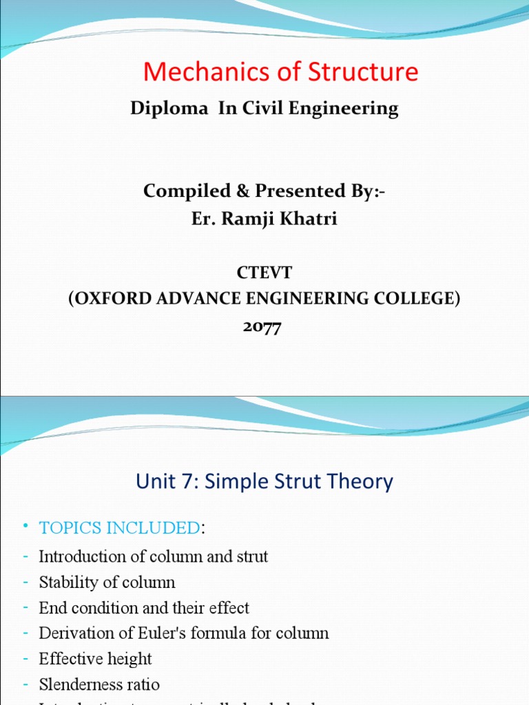 Mechanics of Structure: Diploma in Civil Engineering | PDF