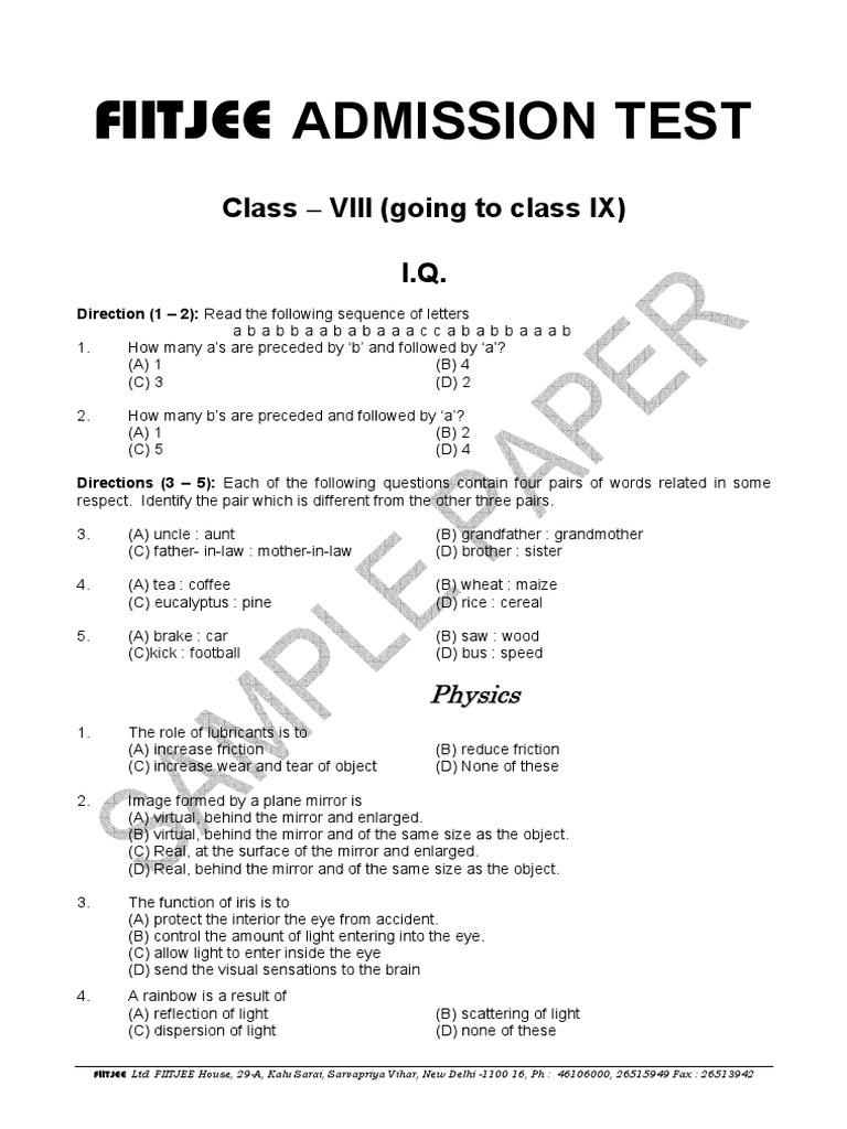 Viii - Sample Paper-Iq+s&m PDF | PDF | Physical Sciences | Chemistry