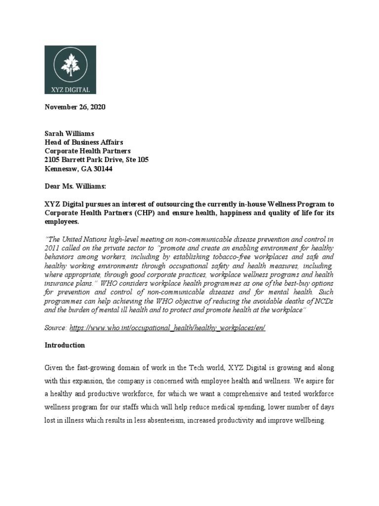 Proposal Letter | PDF | Health Care | Psychological Concepts