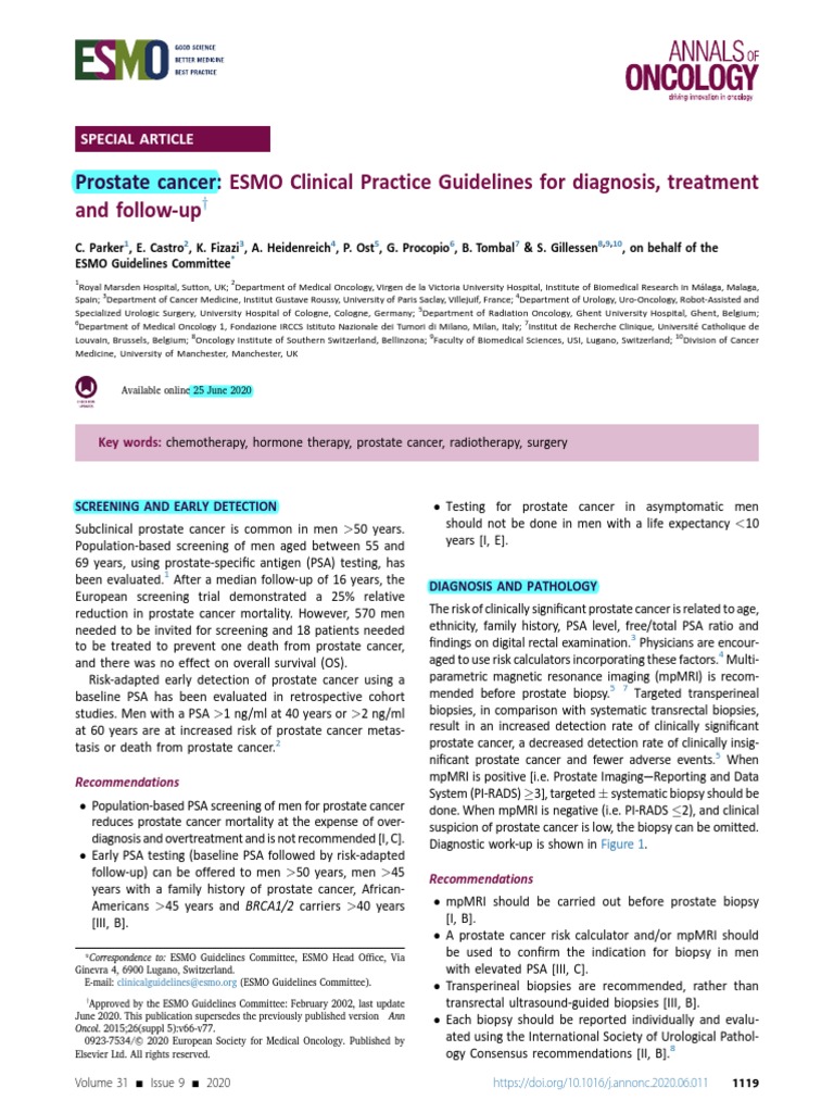 Prostate Cancer: ESMO Clinical Practice Guidelines For Diagnosis ...