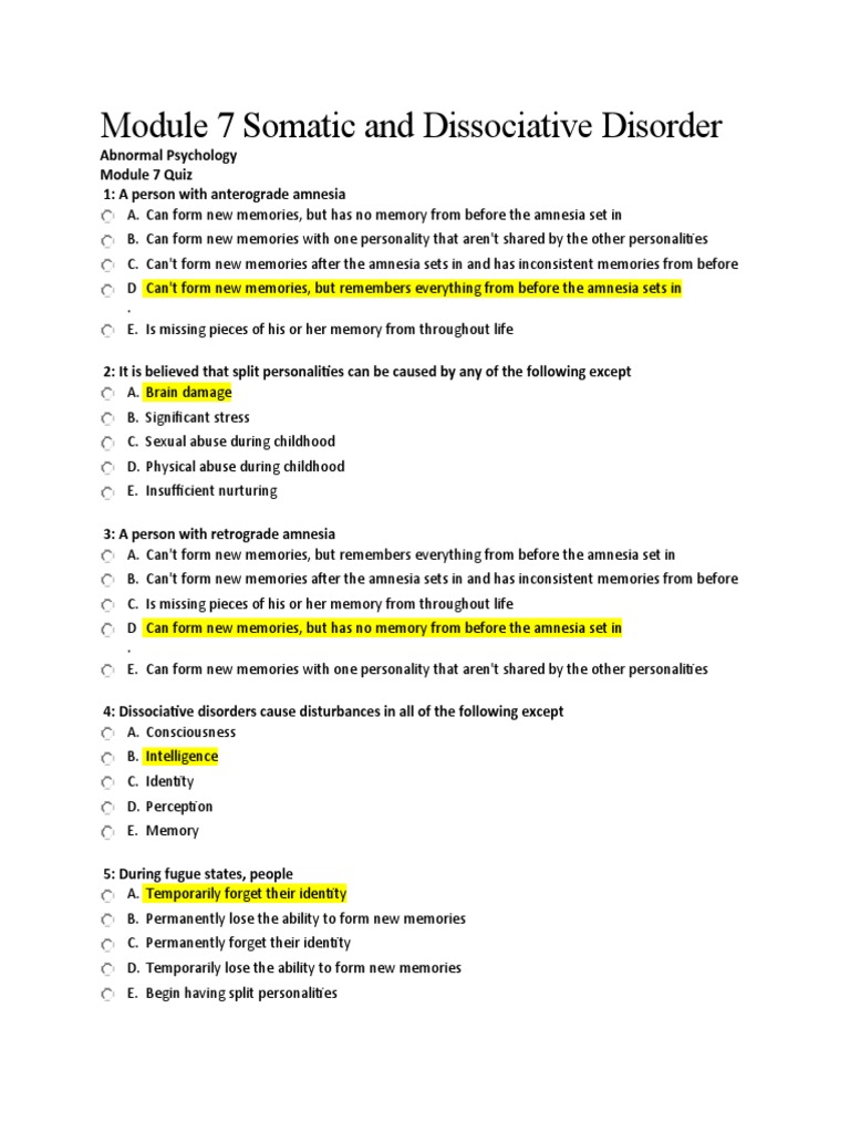 Module 7 Somatic and Dissociative Disorder | PDF | Major Depressive ...