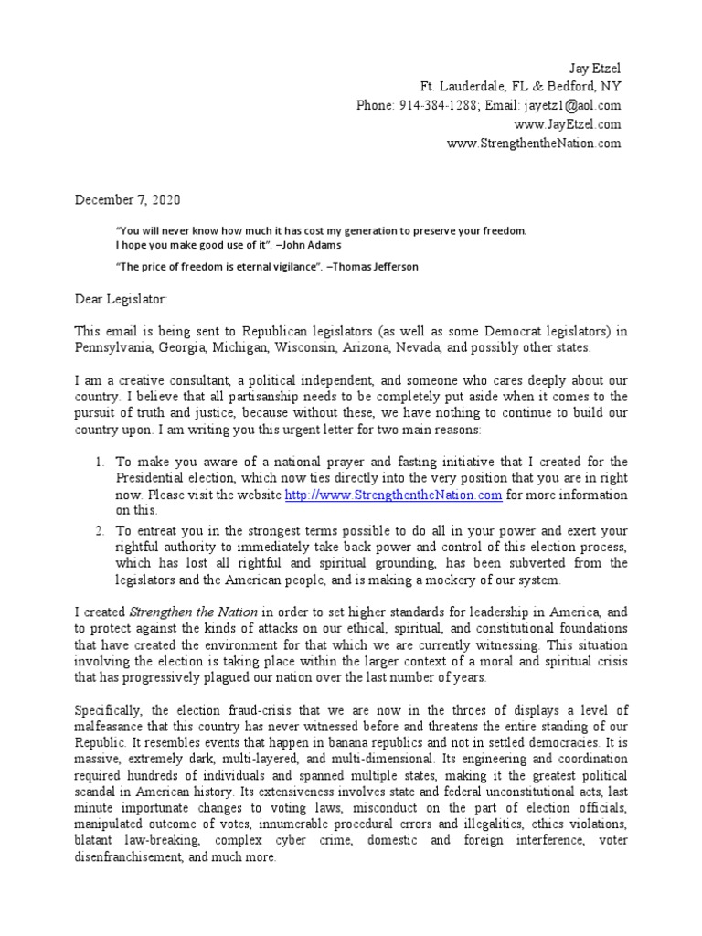 Election Letter To Legislators | PDF | Electoral Fraud | Elections