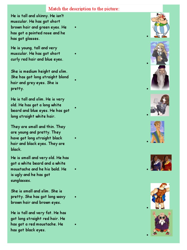 Match The Description To The Picture | PDF