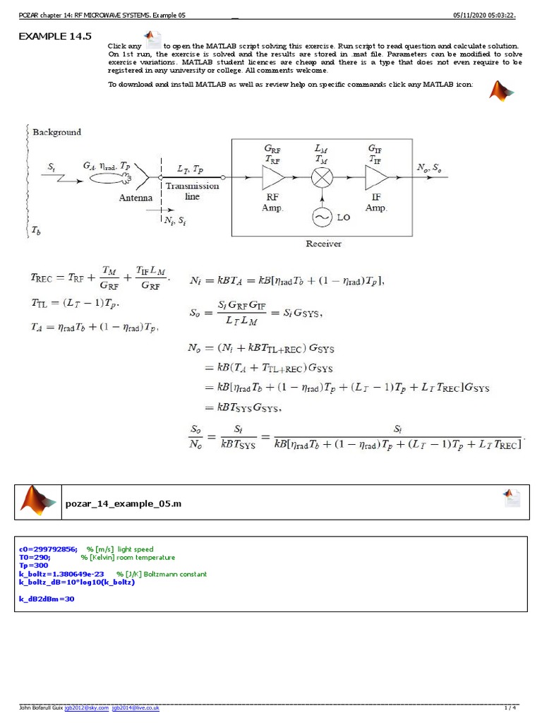 Solution To Microwave Engineering Pozar Chapter 14 Example 5 With ...