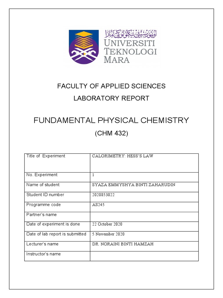 Lab Report Exp 1 (CHM432) | PDF | Magnesium | Enthalpy