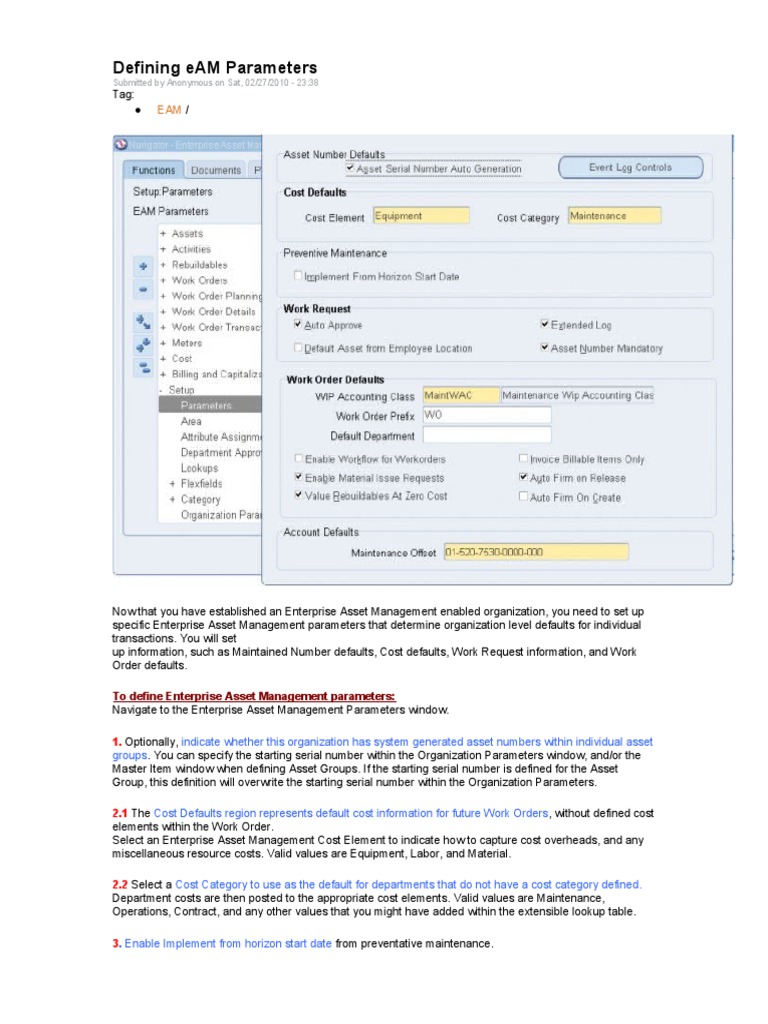 Oracle-Eam Parametrage | PDF | Inventory | Icon (Computing)