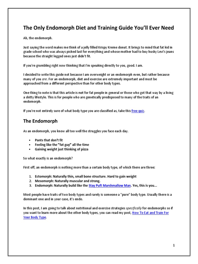 Endomorph Diet and Training Guide | PDF