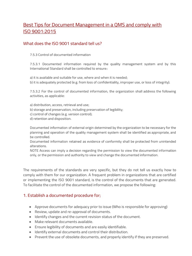 Best Tips For Document Management in A QMS and Comply With ISO 9001: ...