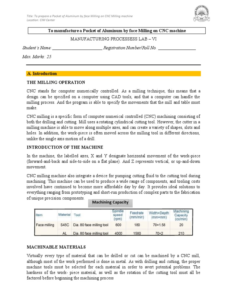 Lab 6 - Face Milling On CNC Machine | PDF | Numerical Control | Machining