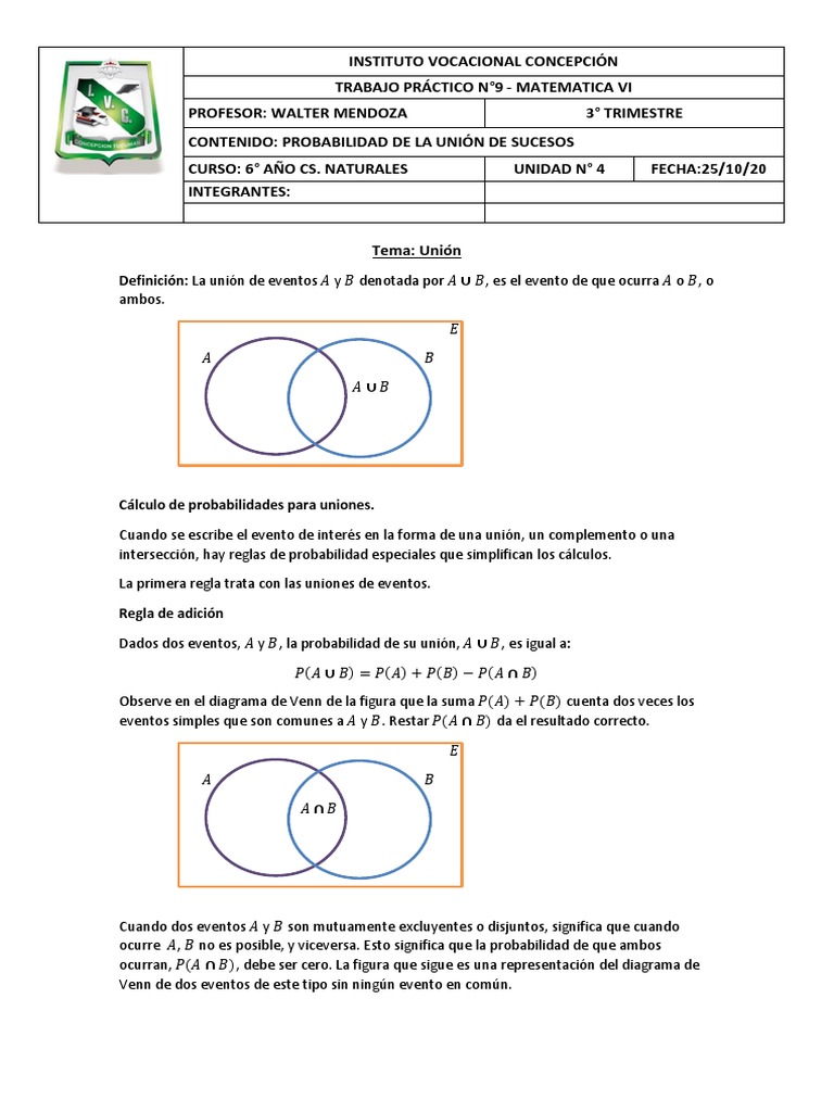 Probabilidad de Unión de Sucesos | PDF | Probabilidad | Enseñanza de ...