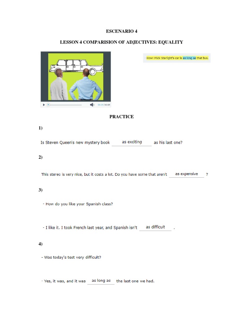 Comparision of Adjectives Equality | PDF | Teaching Methods & Materials