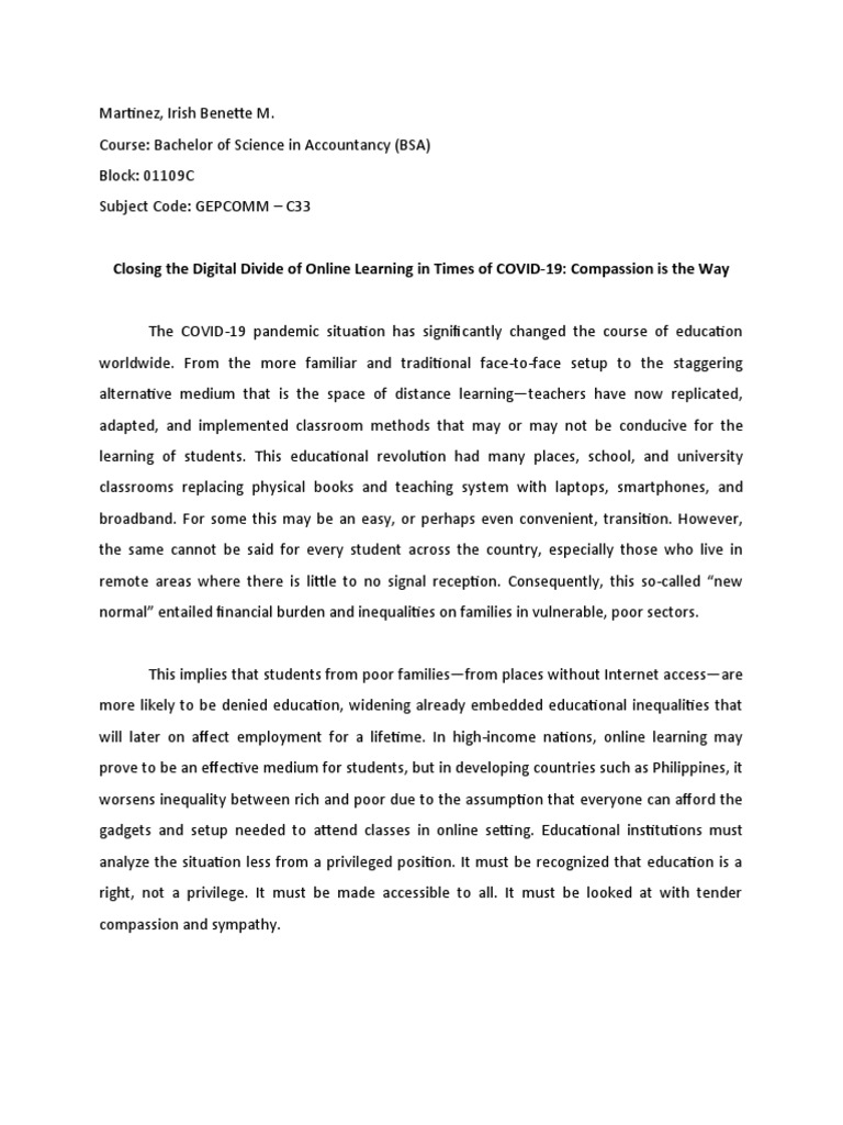 (GEPCOMM) Diagnostic Writing Task by Martinez, Irish Benette M. | PDF ...