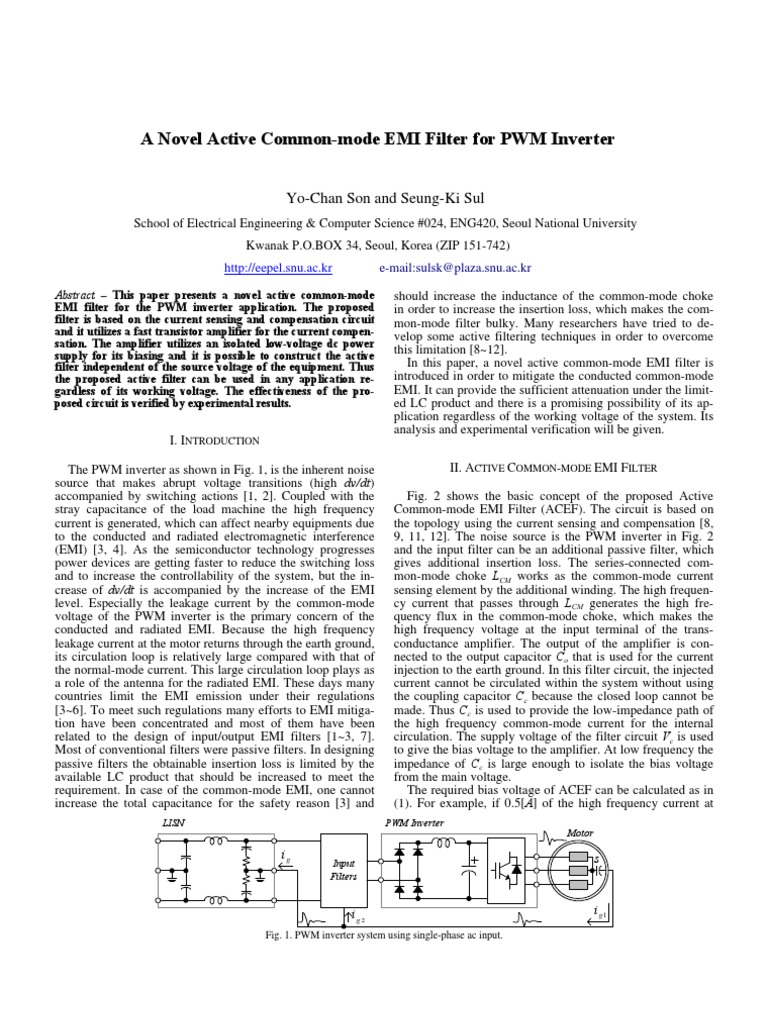 A Novel Active Common-Mode EMI Filter For PWM Inverter | PDF | Power ...