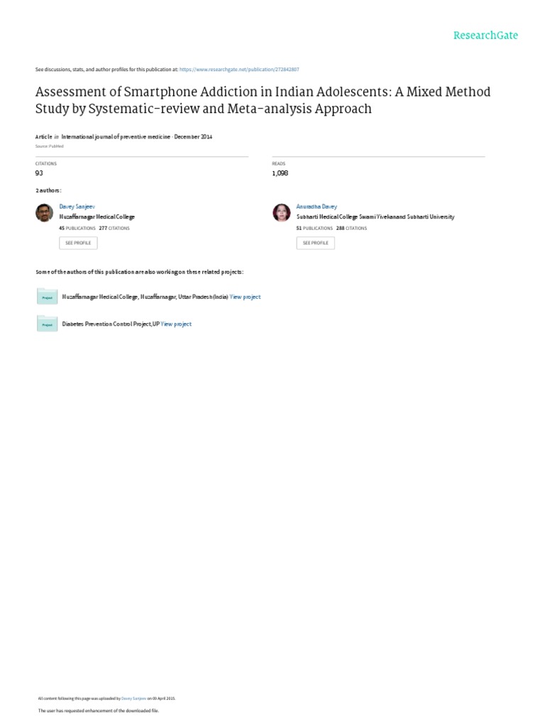 Assessment of Smartphone Addiction in Indian Adolescents: A Mixed ...