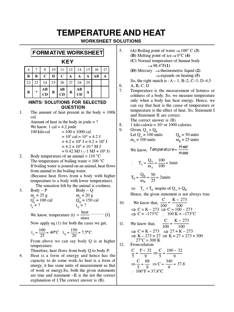Viii - 05 - Temperature and Heat-Solution | PDF | Fahrenheit | Celsius