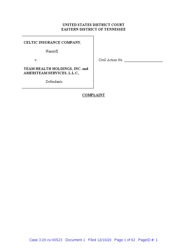 Celtic Vs TeamHealth Fraud Upcoding Lawsuit December 2020 | PDF ...