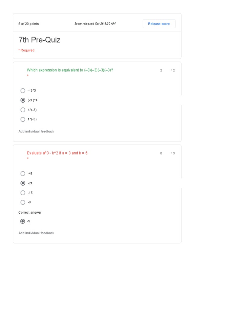 Student 3 Pre-Quiz | PDF