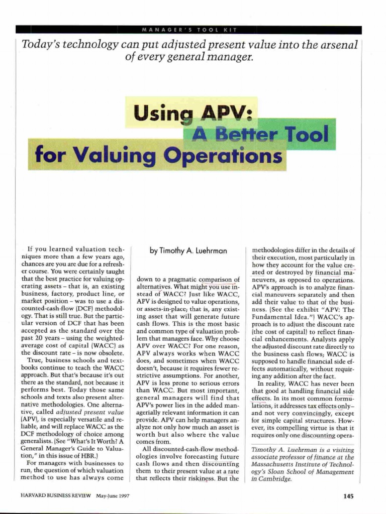 Adjusted Present Value PDF | PDF