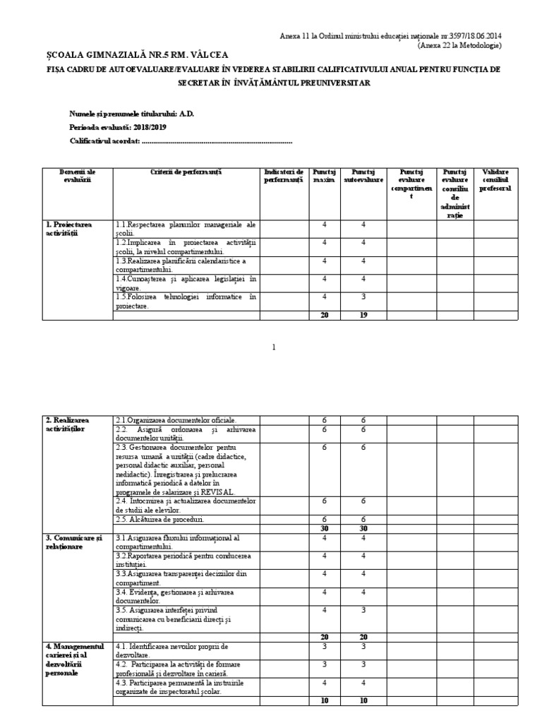 11 Anexa 22 Fisa Ev Secretar | PDF