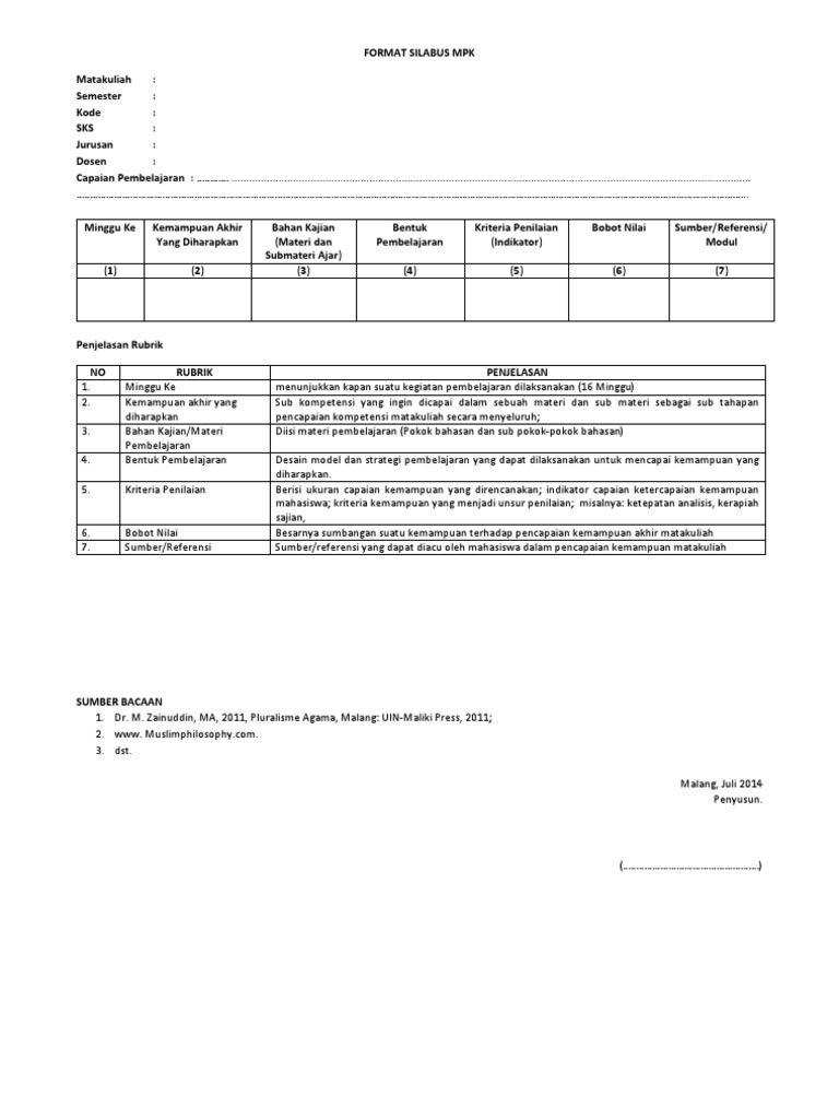Contoh Format Silabus | PDF
