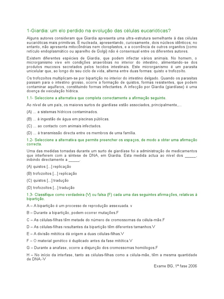 Exercicios Exame BG | PDF | Meiose | Mitose