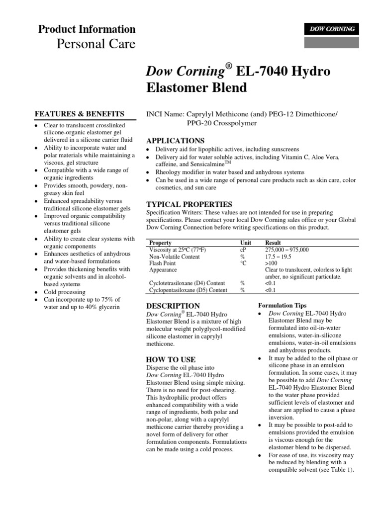 Personal Care: Dow Corning | PDF | Emulsion | Viscosity