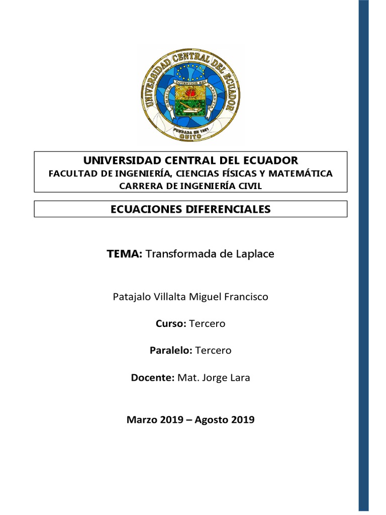 Deber-Transformada de Laplace | PDF | Transformada de Laplace | Sustracción