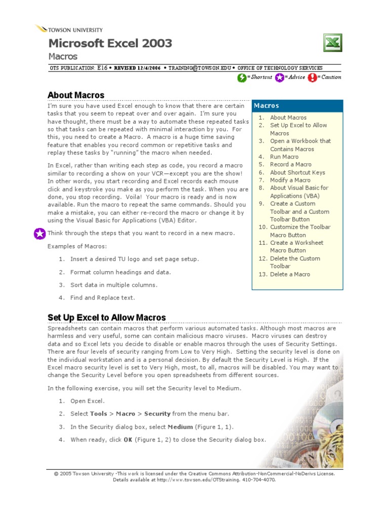 Microsoft Excel 2003: Macros | PDF | Visual Basic For Applications | Microsoft Excel