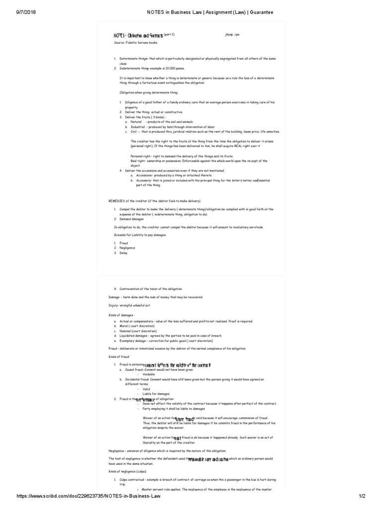 notes-in-business-law-assignment-law-guarantee-1-pdf-damages