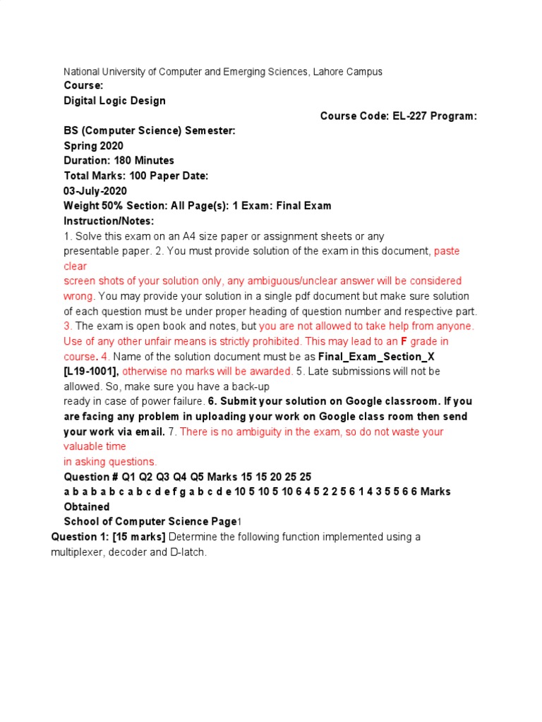 Final Exam DLD Spring 2020 - V - 3.0 | PDF | Array Data Structure | Computer Engineering