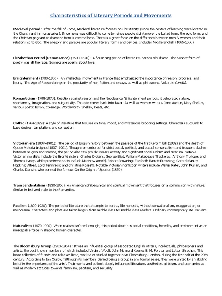 Characteristics of Literary Periods and Movements: Candide | PDF ...