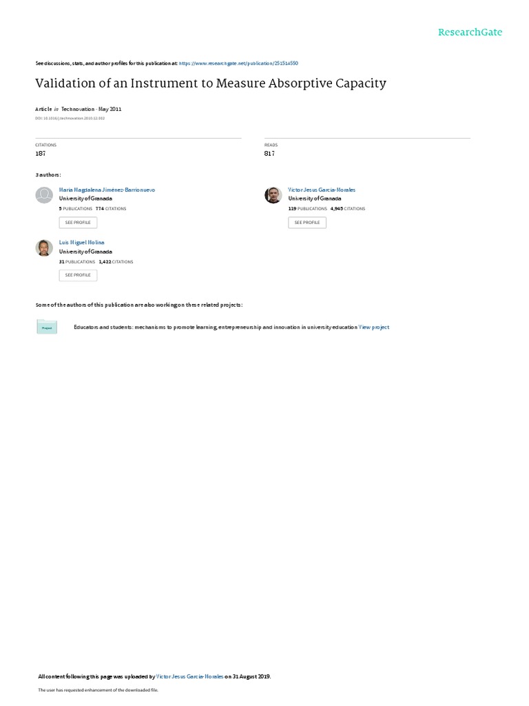 Validation of An Instrument To Measure Absorptive Capacity ...