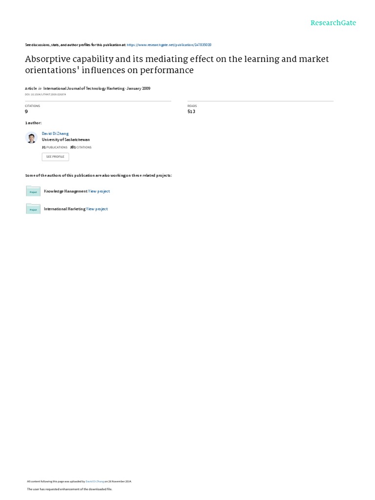 Absorptive Capability and Its Mediating Effect On | PDF | Cronbach's ...