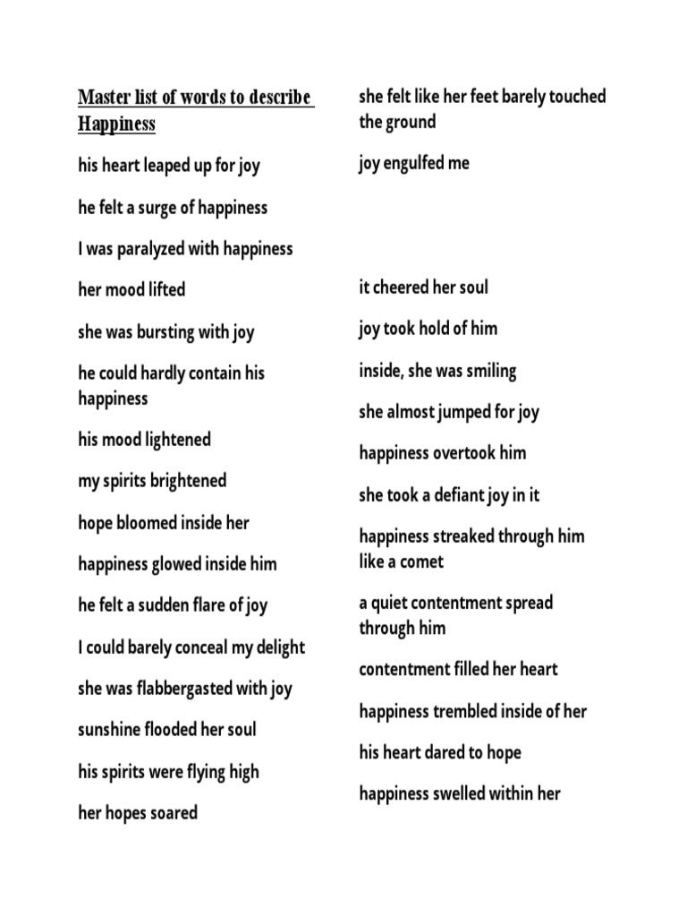 Master List of Words To Describe Happiness | PDF | Smile | Mouth