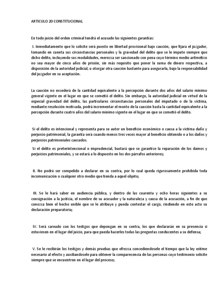 Articulo 20 Constitucional | PDF | Derecho penal | Procedimiento Criminal