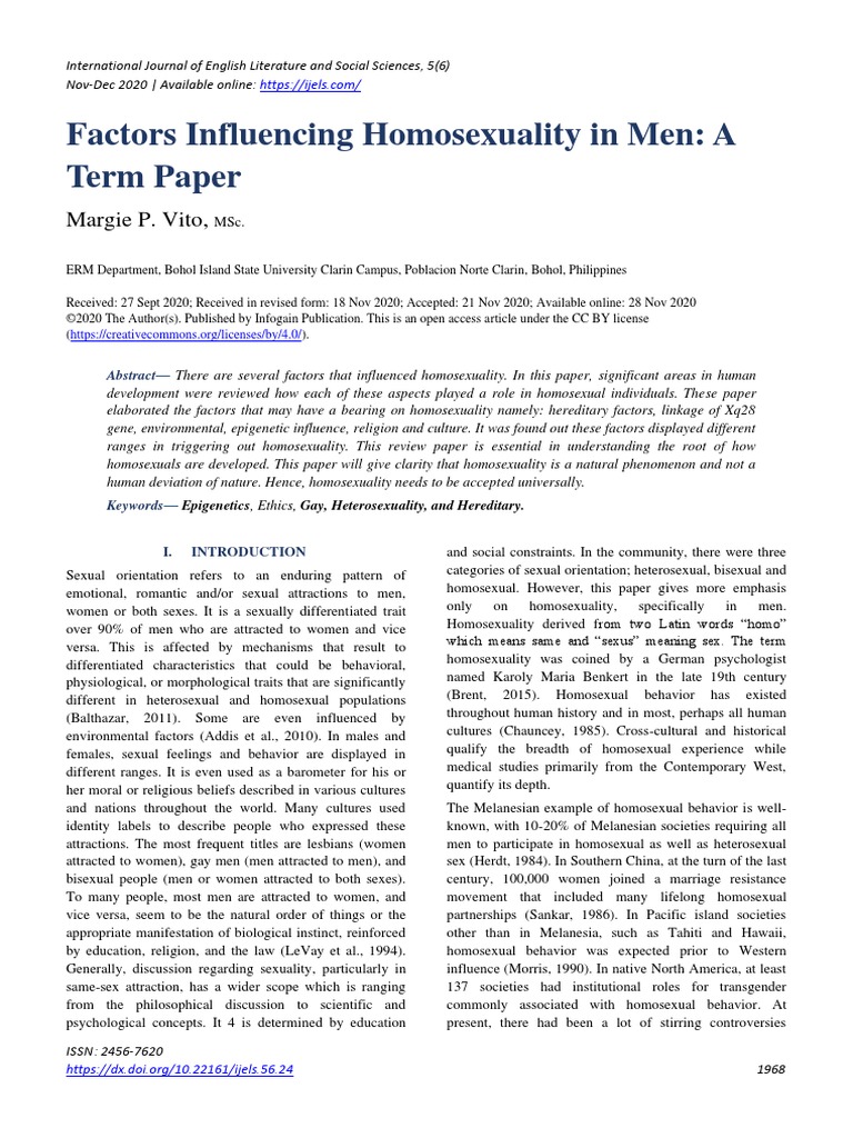 Factors Influencing Homosexuality in Men: A Term Paper | PDF ...