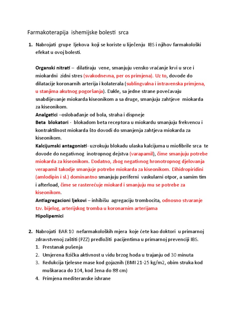 Farmakoterapija Ishemijske Bolesti Srca | PDF
