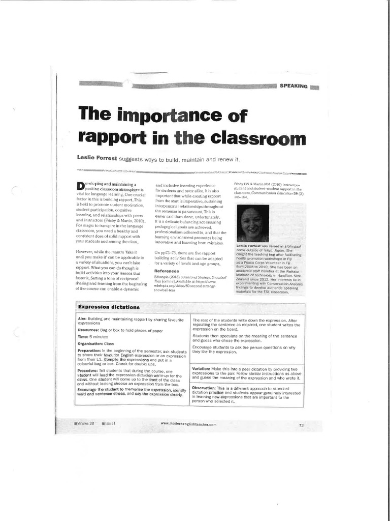 The Importance of Rapport Article | PDF | Classroom | Semiotics