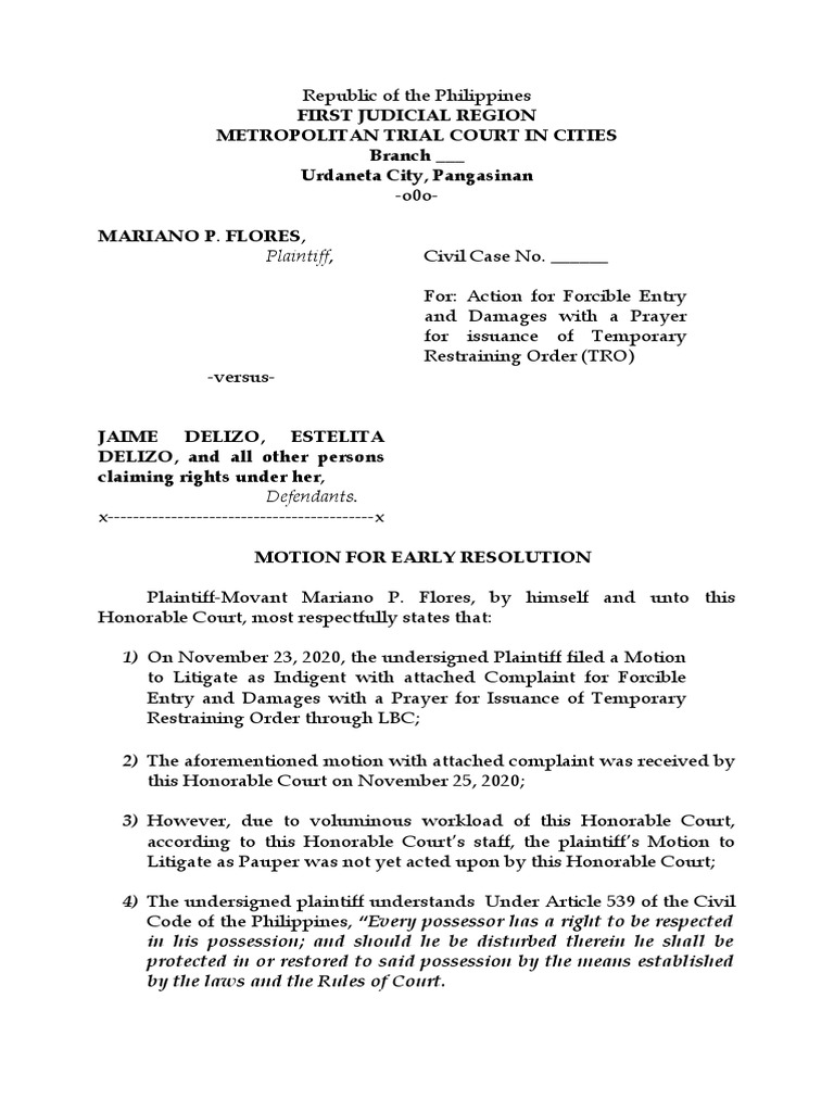 Motion For Early Resolution | PDF | Injunction | Lawsuit