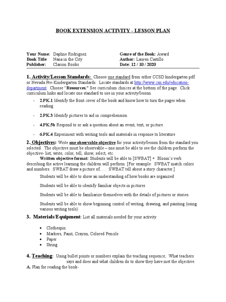 Book Extension Activity - Lesson Plan: Department | PDF | Reading ...