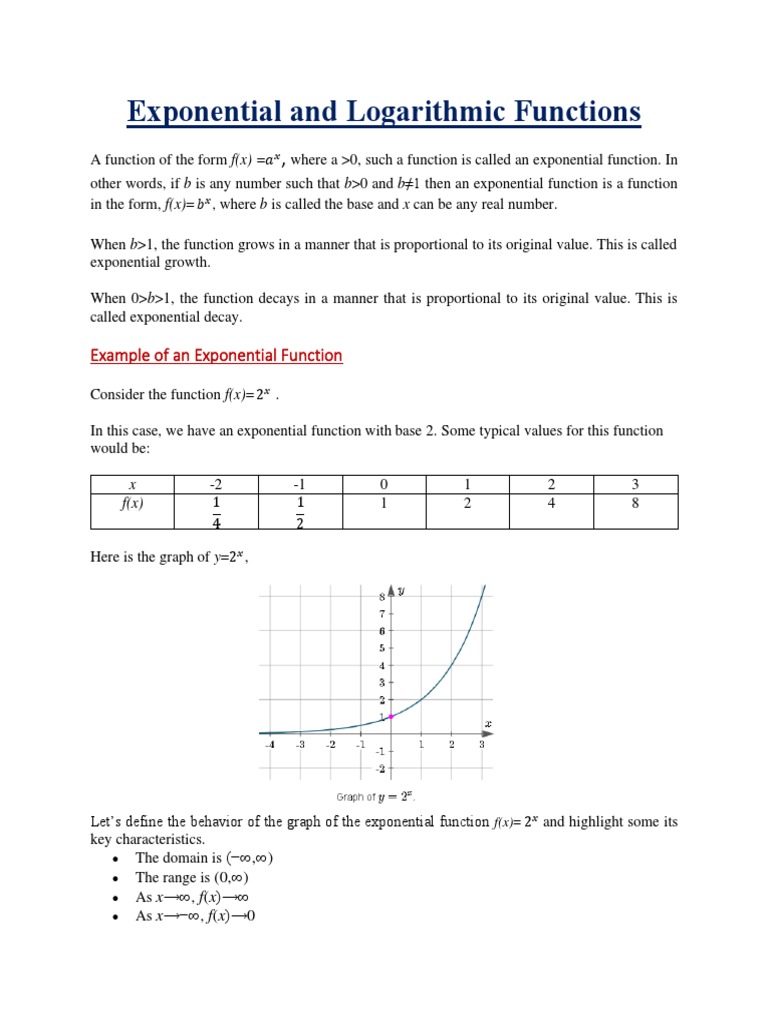 Exponential and Logarithmic Functions PDF | PDF | Exponential Function | Function (Mathematics)