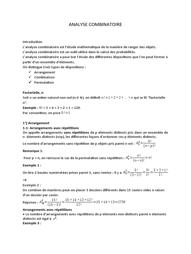 Analyse Combinatoire | PDF | Combinatoire | Espérance mathématique