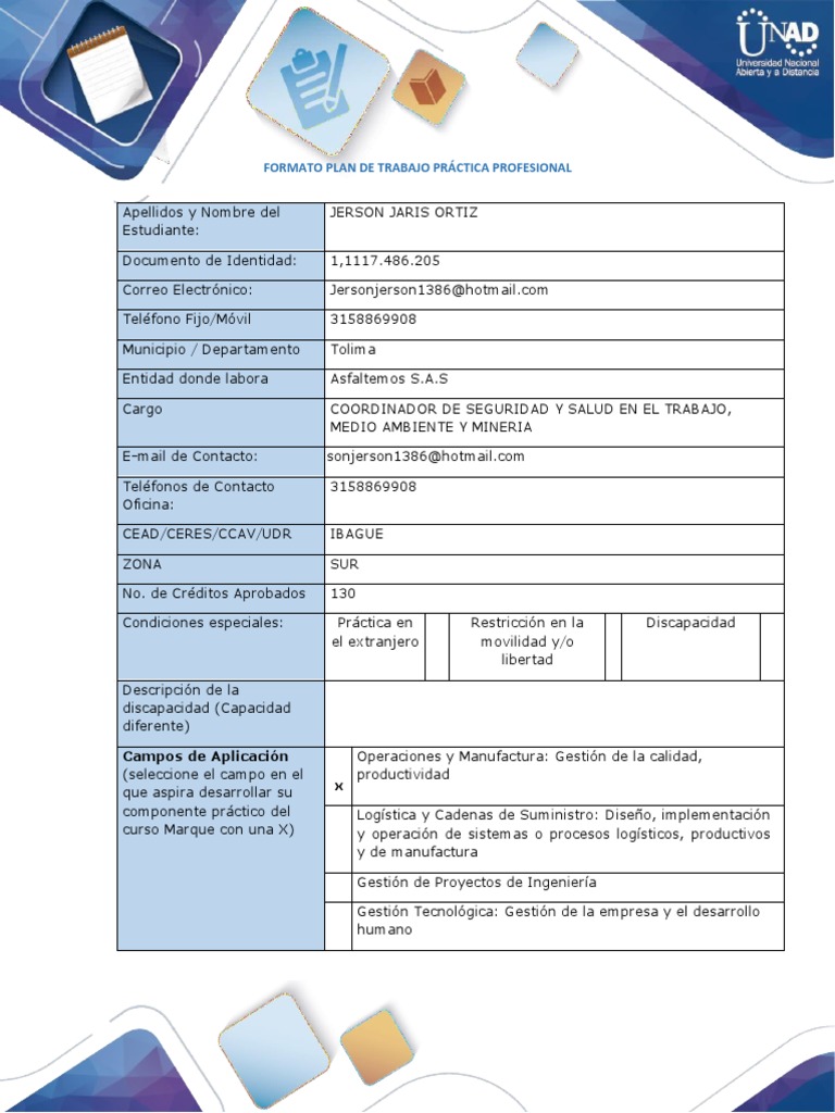 Anexo 1 Formato Plan de Trabajo Practica Profesional Jerson Ortiz CF ...