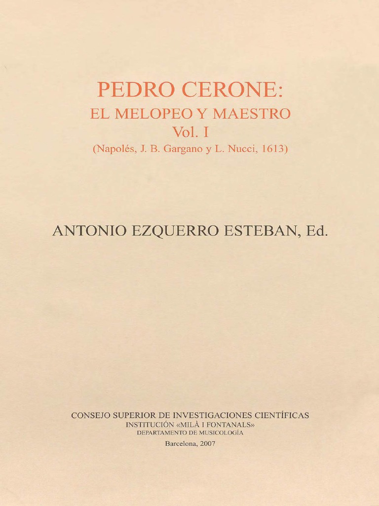 Pedro Cerone El Melopeo y Maestro Napole PDF | PDF | Papa ...
