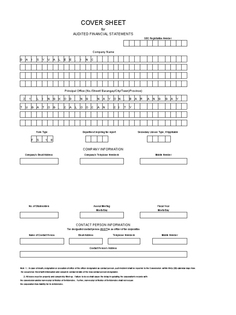 Cover Sheet: For Audited Financial Statements | PDF | Business | Government